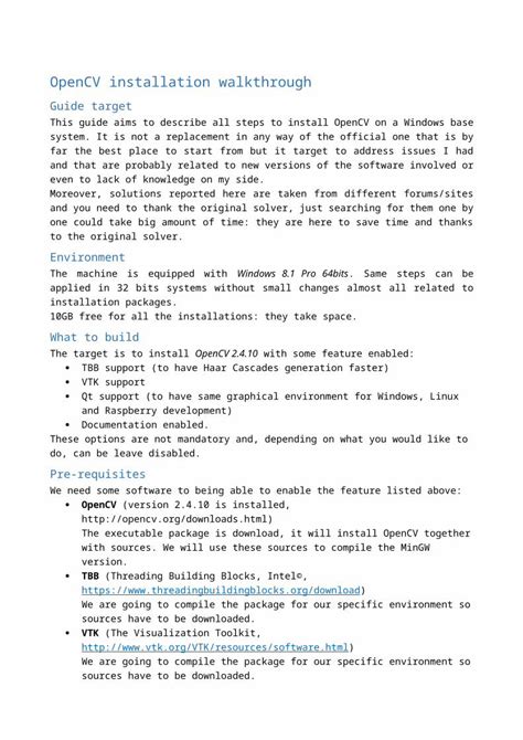 Docx Opencv Installation Walkthrough Web Viewopencv Installation Walkthrough Guide Target