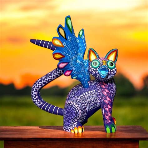 Mexican Alebrijes Premium Cats From Oaxaca Handmade Mistic Animals