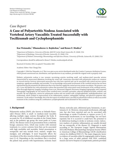 Pdf A Case Of Polyarteritis Nodosa Associated With Vertebral Artery