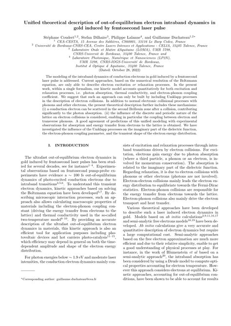Pdf Unified Theoretical Description Of Out Of Equilibrium Electron Intraband Dynamics In Gold