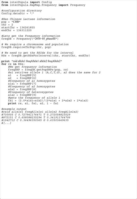 Example Code To Print The Frequency Of Hapmap Snps This Example