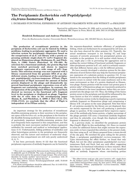 Pdf The Periplasmic Escherichia Coli Peptidylprolyl Cis Trans