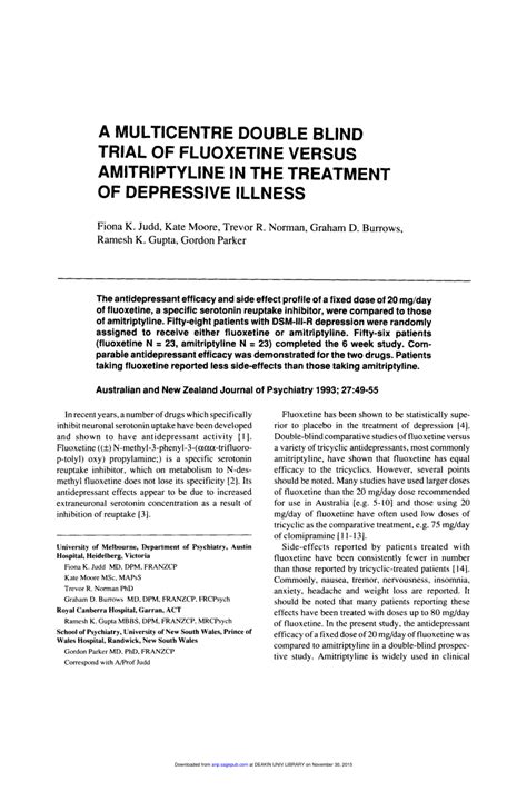 Pdf A Multicentre Double Blind Trial Of Fluoxetine Versus Amitriptyline In The Treatment Of