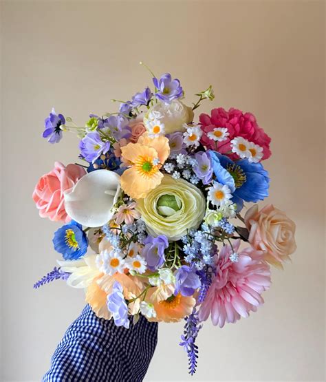 Faux Bridal Bouquet Colorful Wildflowers Faux Flower Bouquet