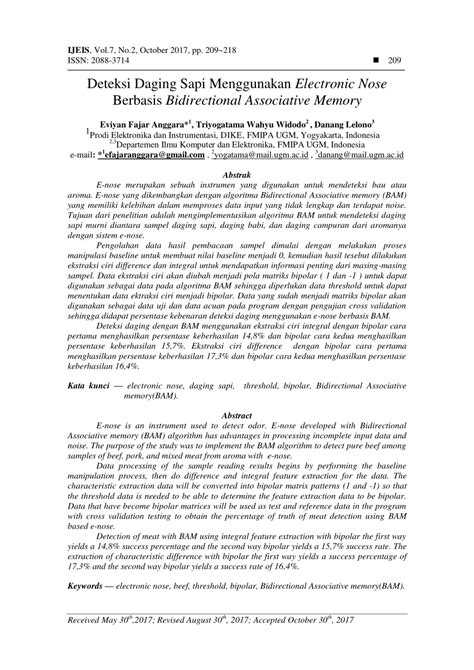 Pdf Deteksi Daging Sapi Menggunakan Electronic Nose Berbasis Bidirectional Associative Memory