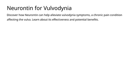 Neurontin For Vulvodynia Meds Is