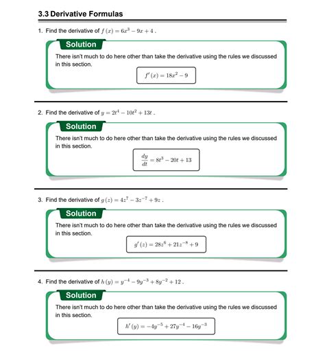 Solution Derivative Formulas Calculus 1 Exam Problems And Solutions