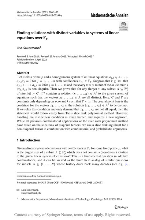 pdf finding solutions with distinct variables to systems of linear