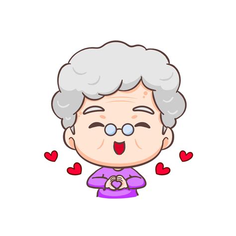 Cute Grandmother Cartoon Character Grandma With Love Hand Sign People