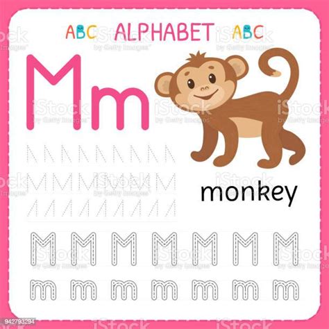 유치원과 유치원에 대 한 알파벳 추적 워크시트입니다 아이 들을 위한 연습 편지 M 연습 쓰기 건강관리와 의술에 대한 스톡 벡터 아트 및 기타 이미지 Istock