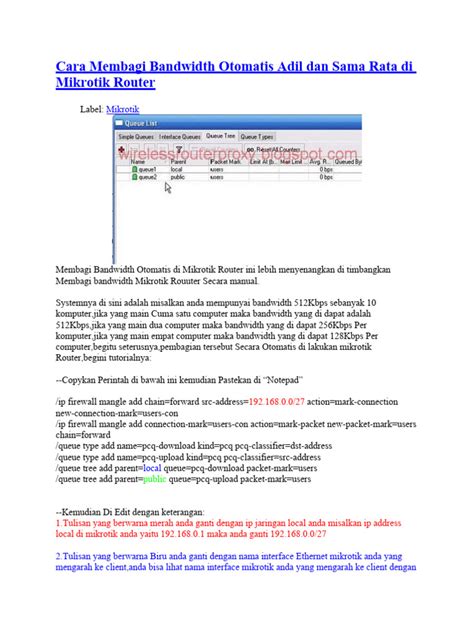 Cara Membagi Bandwidth Otomatis Adil Dan Sama Rata Di Mikrotik Router Pdf