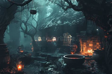 A Small And Spooky Witch Hut In The Forest Stock Illustration Illustration Of Horror