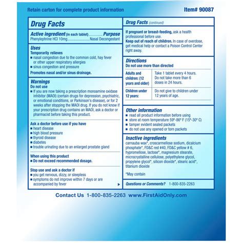 First Aid Only® Physicianscare® Non Drowsy Sinus Decongestant Medication 50 Doses 10mg Bound
