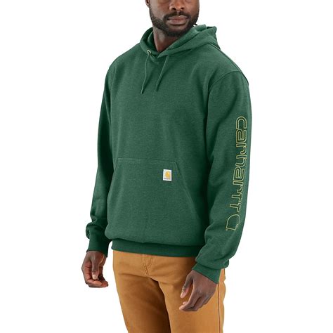 Carhartt Mens Midweight Signature Sleeve Logo Hooded Sweatshirt Academy