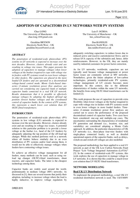 Pdf Adoption Of Capacitors To Mitigate Voltage Issues In Low Voltage Networks With
