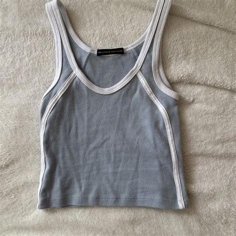 Blue And White Brandy Melville Cropped Tank Top Depop