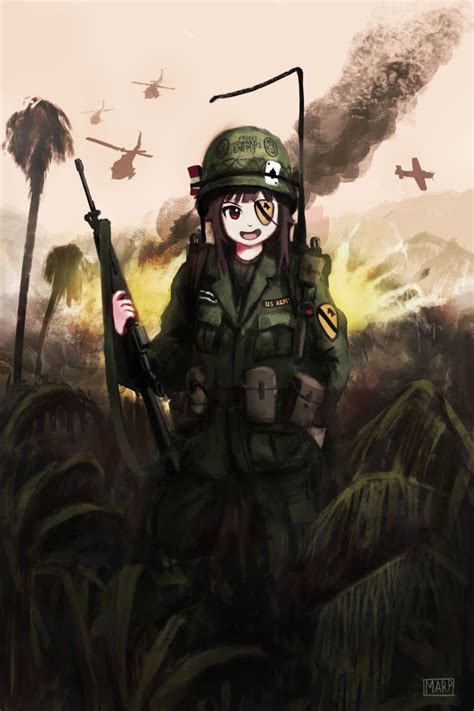 Safebooru 1girl Aircraft Airplane Assault Rifle Explosion Eyepatch