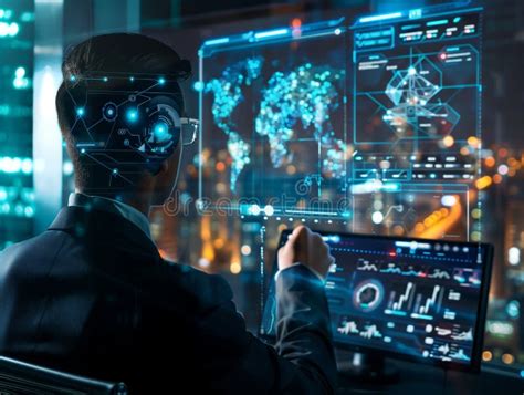 Man Comes Into Contact With Artificial Intelligence Stock Illustration