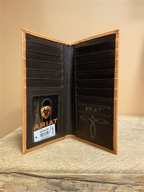 Ariat Western Wallet Mens Rodeo Basketweave Embossed Logo Tan El
