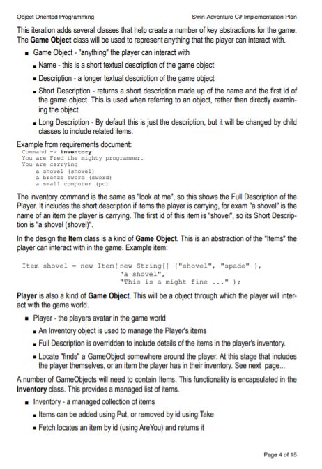 Solved Object Oriented Programming Swin Adventure C