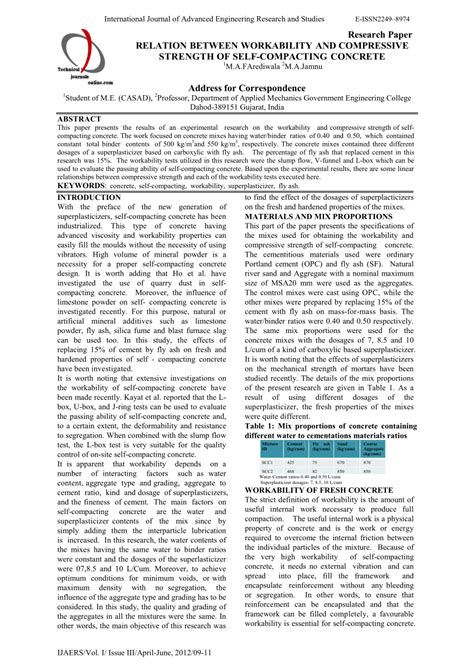 Pdf Research Paper Relation Between Workability And Compressive Strength Of Self Compacting