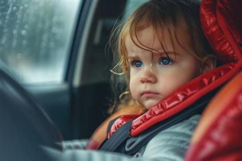 Menina Chorando No Assento Do Bebê No Carro Foto Premium