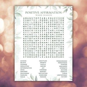 Positive Affirmation Word Search Printable Puzzle For Adults Mental