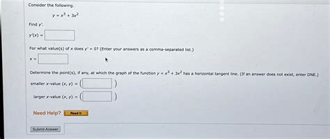 Solved Consider The Following Y X3 3x2find Y Y X For What