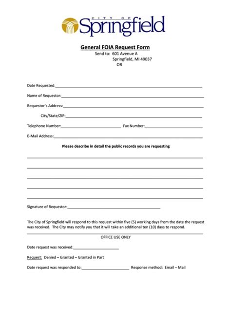 General Foia Request Form City Of Springfield Printable Pdf Download