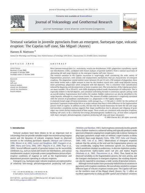 Pdf Artº Textural Variation In Juvenile Pyroclasts From An Emergent