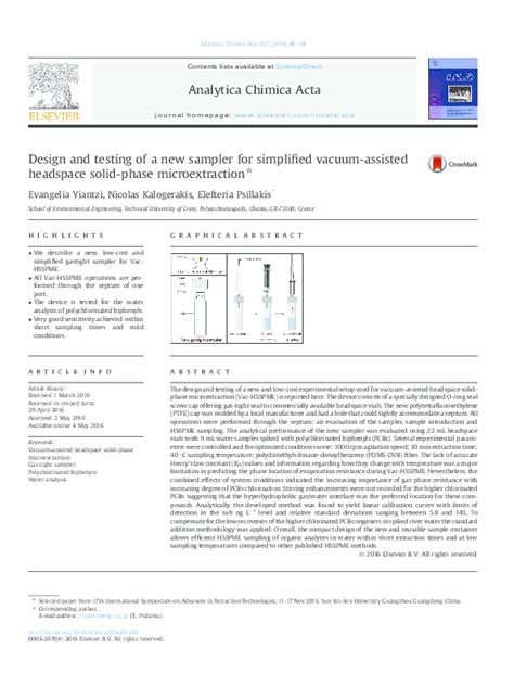 Pdf Design And Testing Of A New Sampler For Simplified Vacuum Assisted Headspace Solid Phase