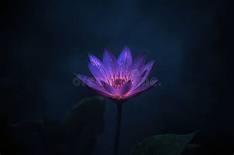 Glowing Purple Lotus In Dark Night Stock Illustration Illustration Of