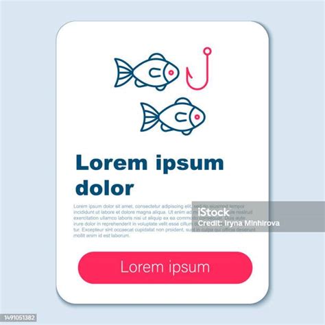 회색 배경에 고립 된 물고기 아이콘과 물 속에서 라인 낚시 후크 낚시 태클 다채로운 개요 개념 벡터 가시 철사에 대한 스톡 벡터 아트 및 기타 이미지 Istock