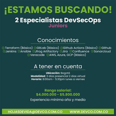 Oportunidadlaboral Devsecops Devops Bogotá Techjobs Desarrolladores… Devco