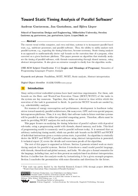 Pdf Toward Static Timing Analysis Of Parallel Software