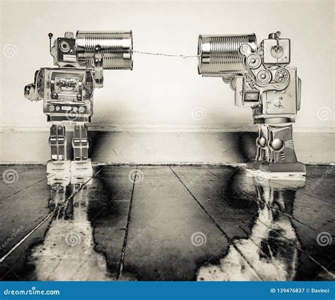 Tin Can Phone Robots Stock Image Image Of Concept Play 139476837