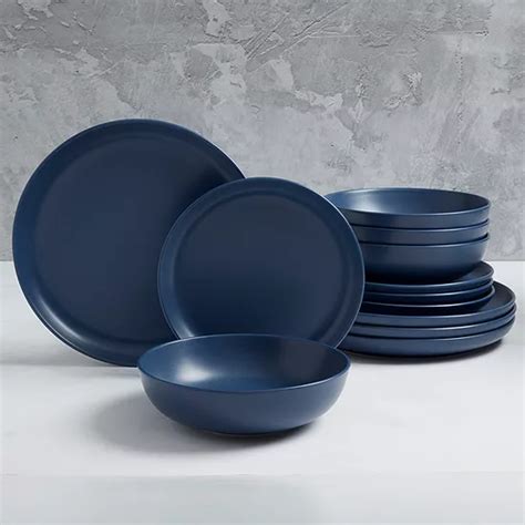 Fieldcrest Legacy Denim 12 Pc Stoneware Dinnerware Set Color Blue