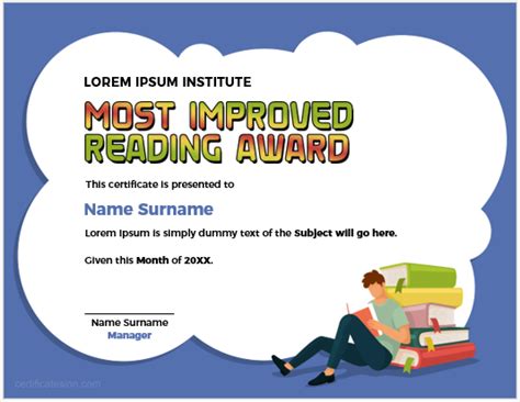 Most Improved Reading Award Certificates Edit And Print