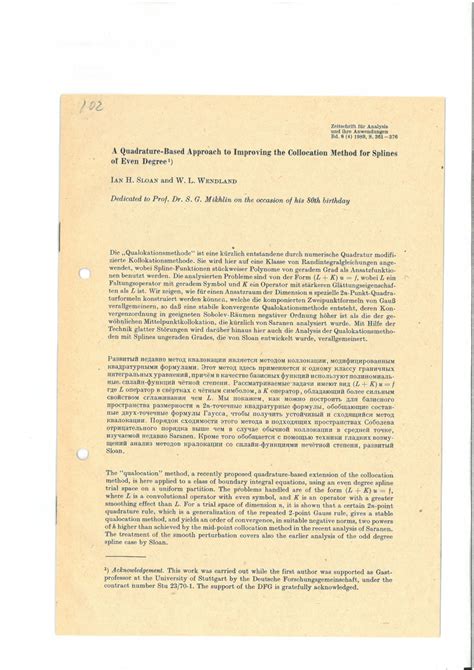 PDF A Quadrature Based Approach To Improving The Collocation Method For Splines Of Even Degree