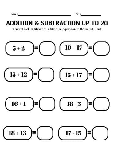 Math Worksheet Addition And Substration Up To 20 By Sharif Pakbara