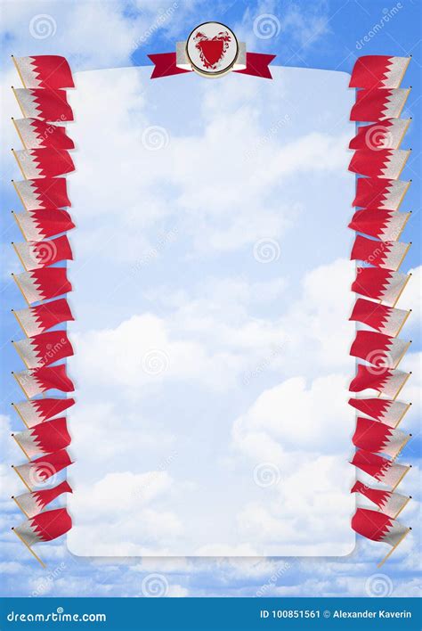 Frame And Border With Flag And Coat Of Arms Bahrain 3d Illustration