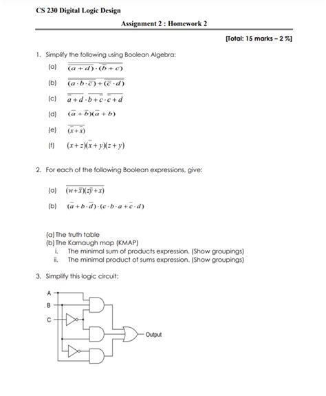 Solved Cs 230 Digital Logic Design Assignment 2 Homework 2
