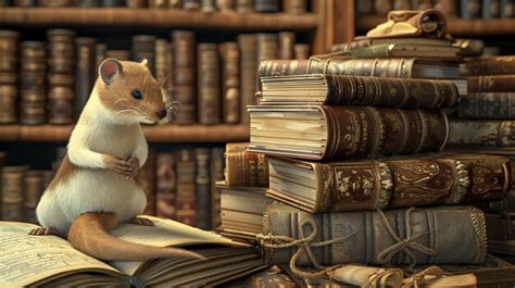 Premium Photo A Cute Mouse Is Sitting On A Stack Of Old Books In A