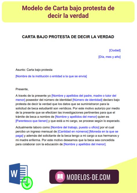 Carta Bajo Protesta De Decir La Verdad En Word Gratis
