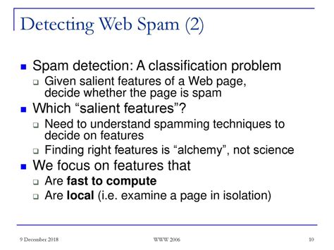 detecting spam web pages through content analysis ppt download