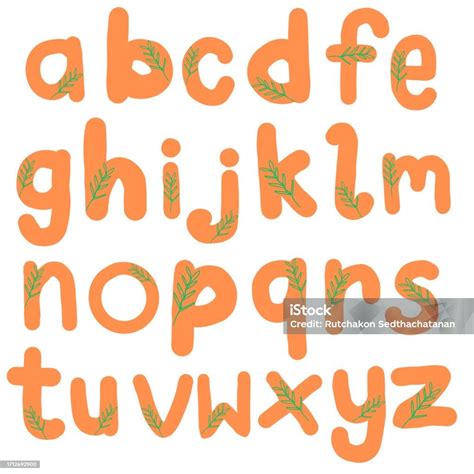 Az Lowercase Alphabet With Leaf Line Art In 1 Page Stock Illustration
