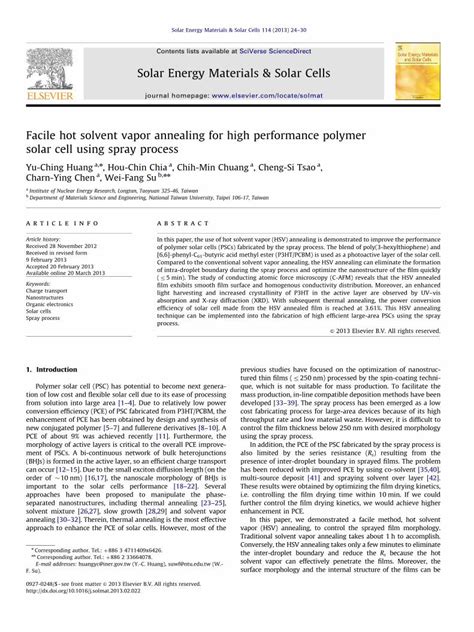 Pdf Facile Hot Solvent Vapor Annealing For High Performance Polymer