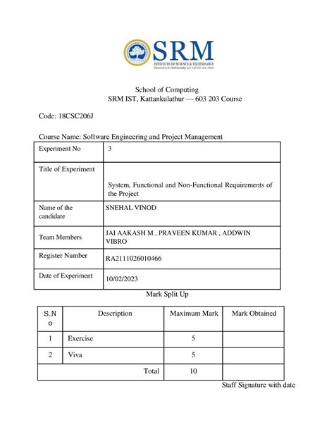 Ra2111026010466 Snehal 20 Vinod 20 20sepm20exp3 School Of Computing Srm Ist Kattankulathur