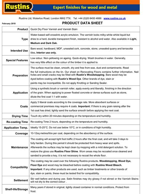 Rustins Quick Dry Floor Varnish Gloss Litre