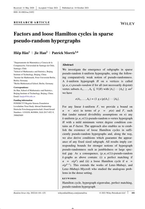 Factors And Loose Hamilton Cycles In Sparse Pseudo‐random Hypergraphs Request Pdf